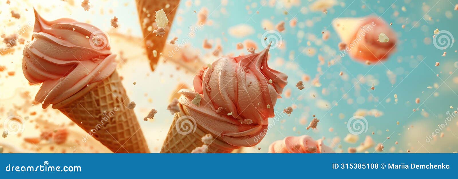 Dynamic Ice Cream Cones Exploding with Sprinkle and Crumb in Mid-air ...