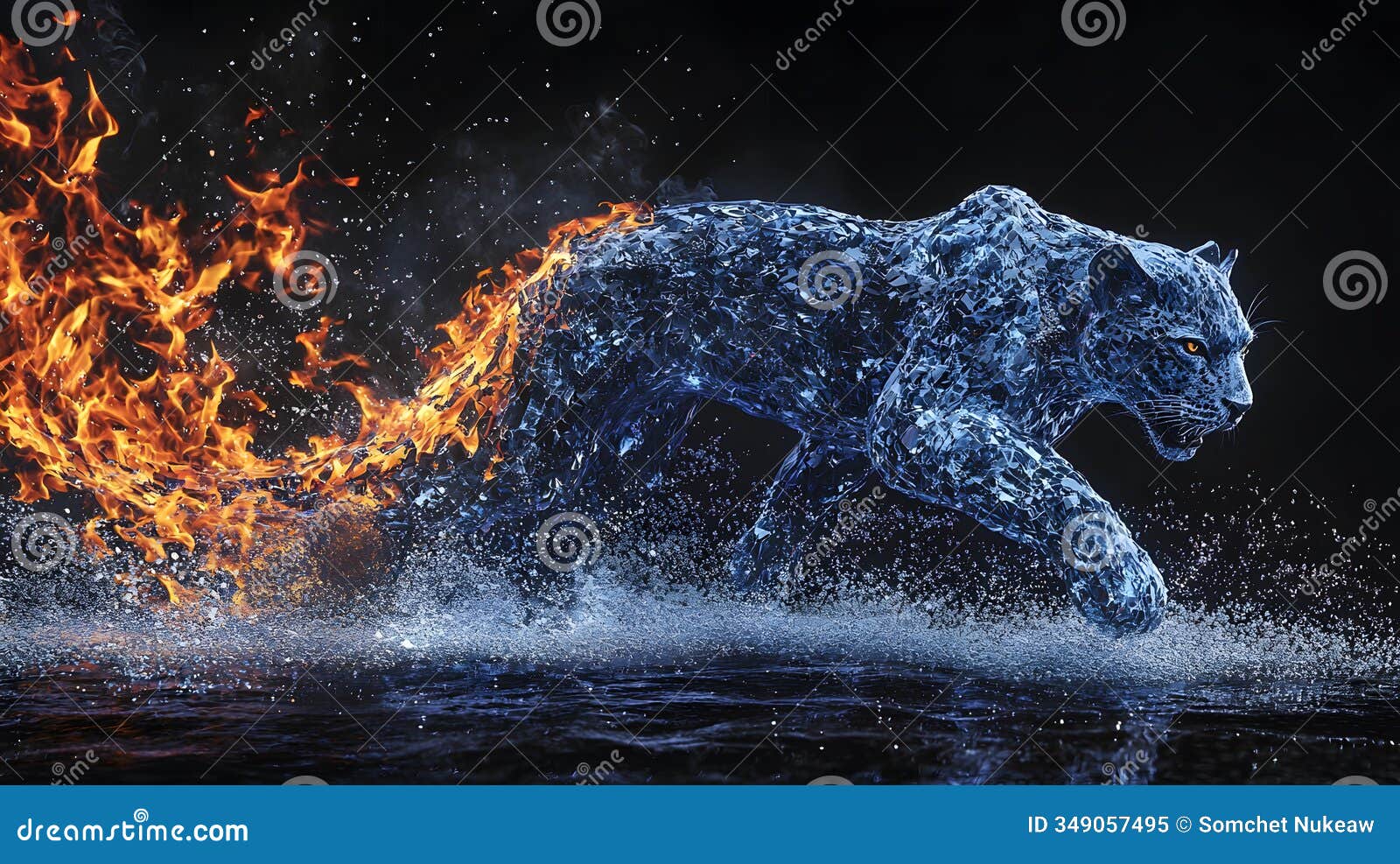 Dynamic Ice and Fire Panther Run Abstract Art Scene Powerful Imagery ...