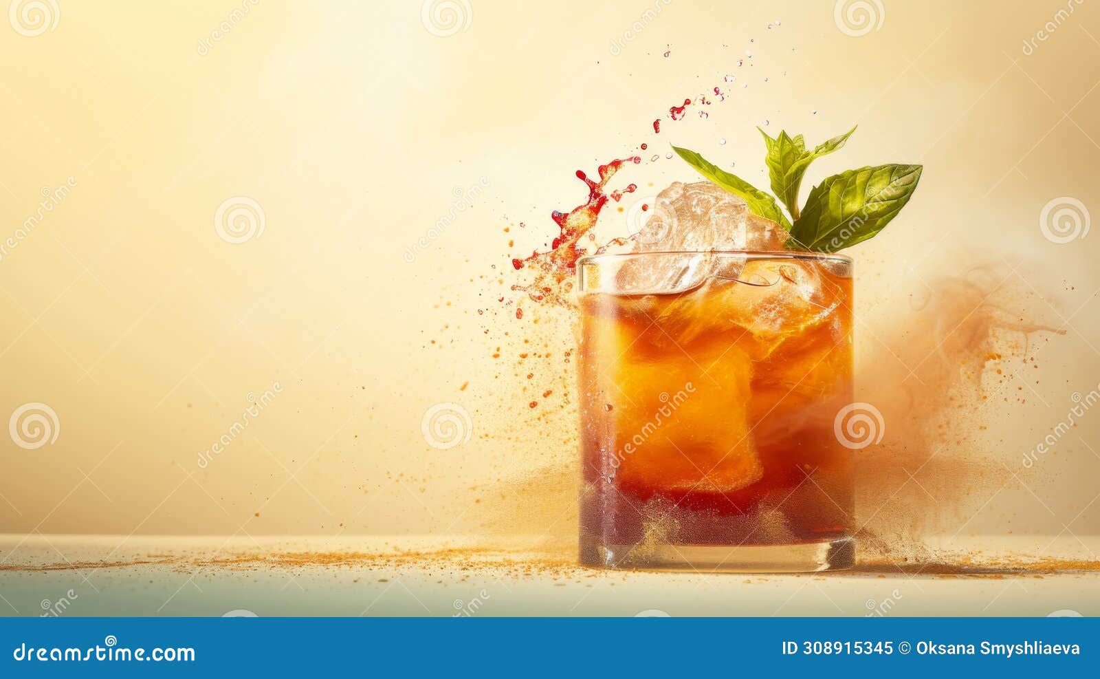 Dynamic Iced Tea Cocktail With Splashing Action On Golden Backdrop ...