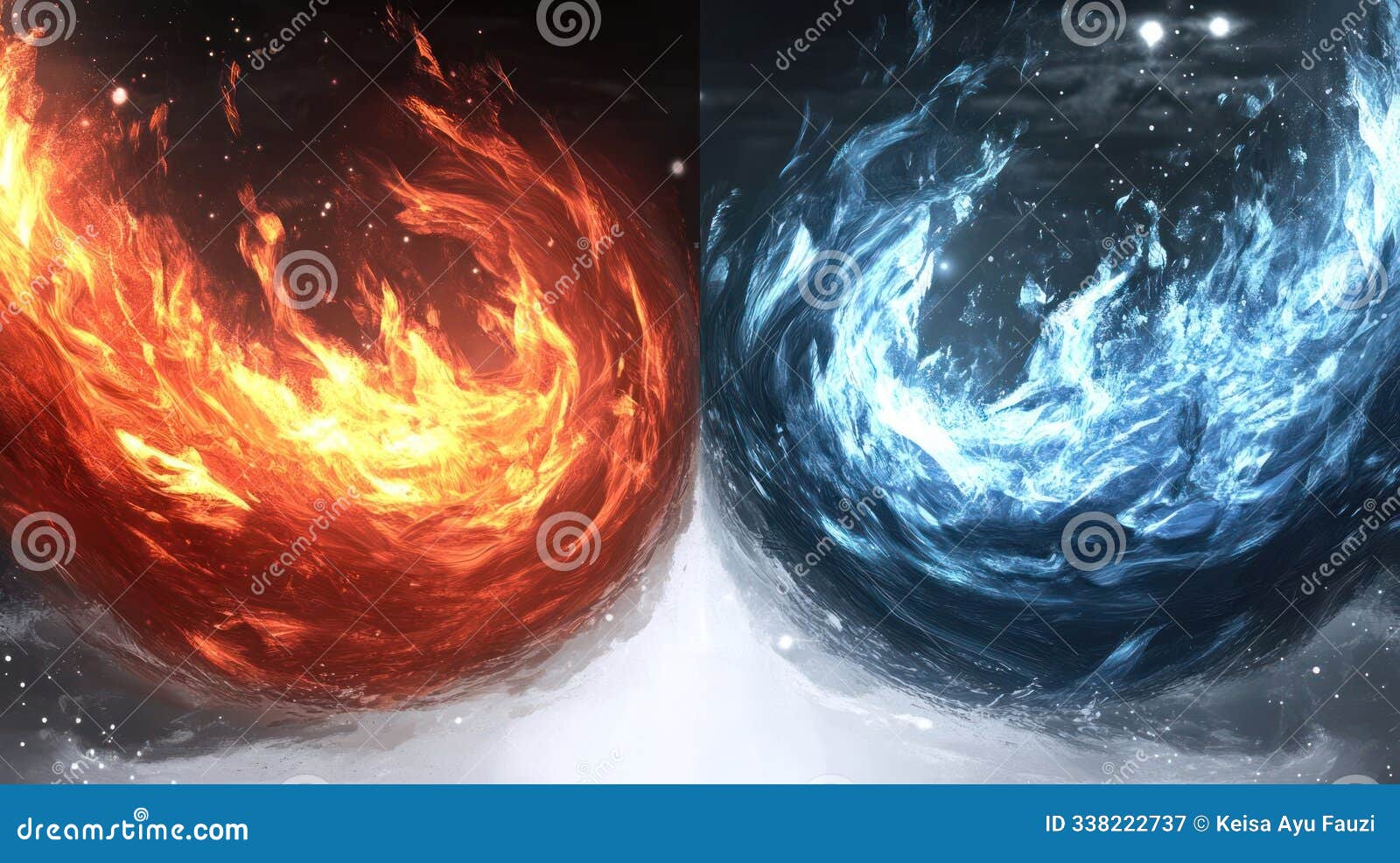 A Dynamic Illustration Contrasting Fire and Ice Elements in a Swirling ...