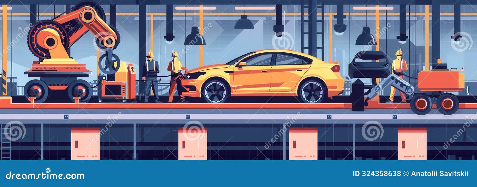 A Dynamic Illustration Depicting a Modern Automotive Assembly Line with ... A Dynamic Illustration Depicting a Modern Automotive Assembly Line with ...