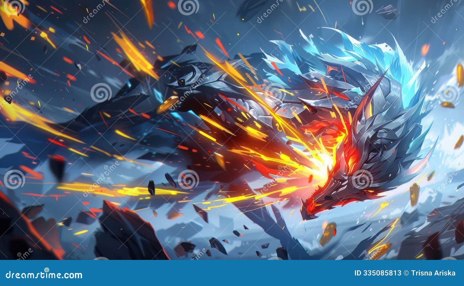 A Dynamic Illustration of a Fierce Dragon Amidst Explosive Energy and ...