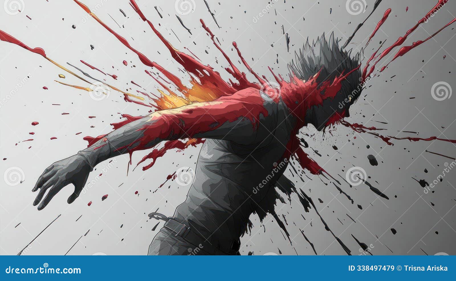 A Dynamic Illustration of a Figure Exploding with Vibrant Colors ...