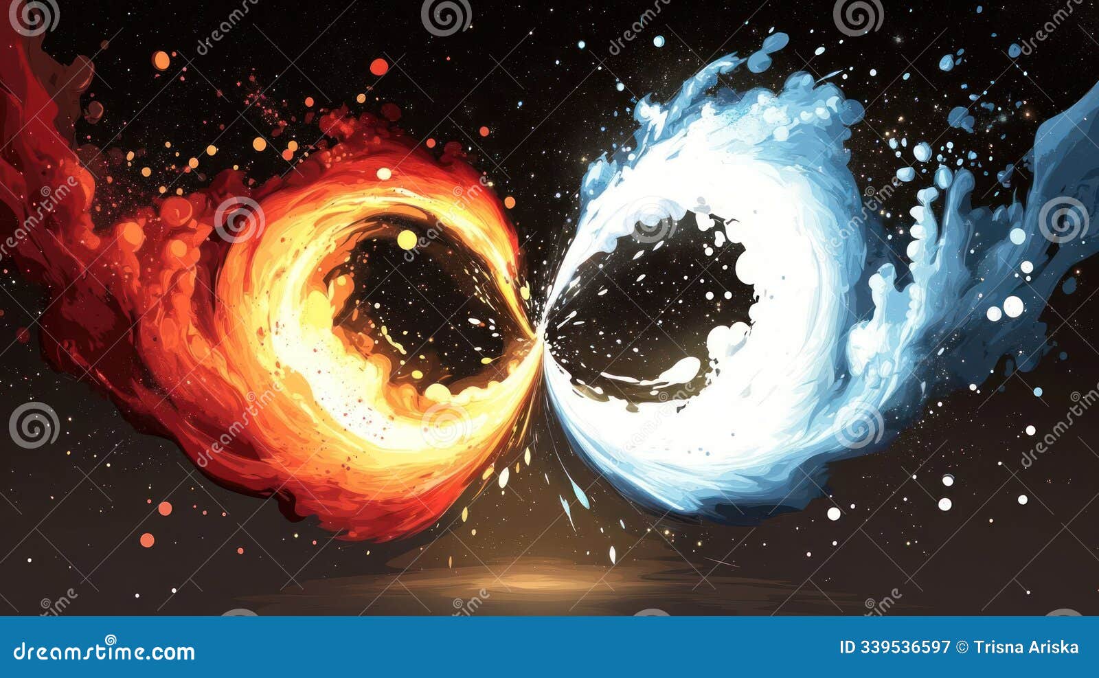 A Dynamic Illustration of Fire and Water Swirling Together in a ...