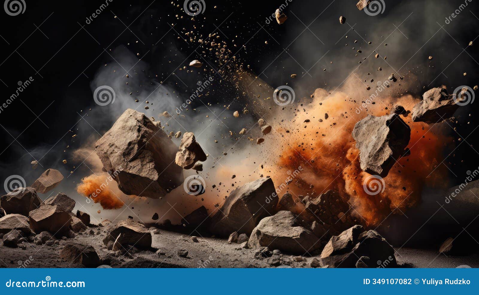 Dynamic Illustration of Flying Debris with Dust, Rocks, and Explosives ...