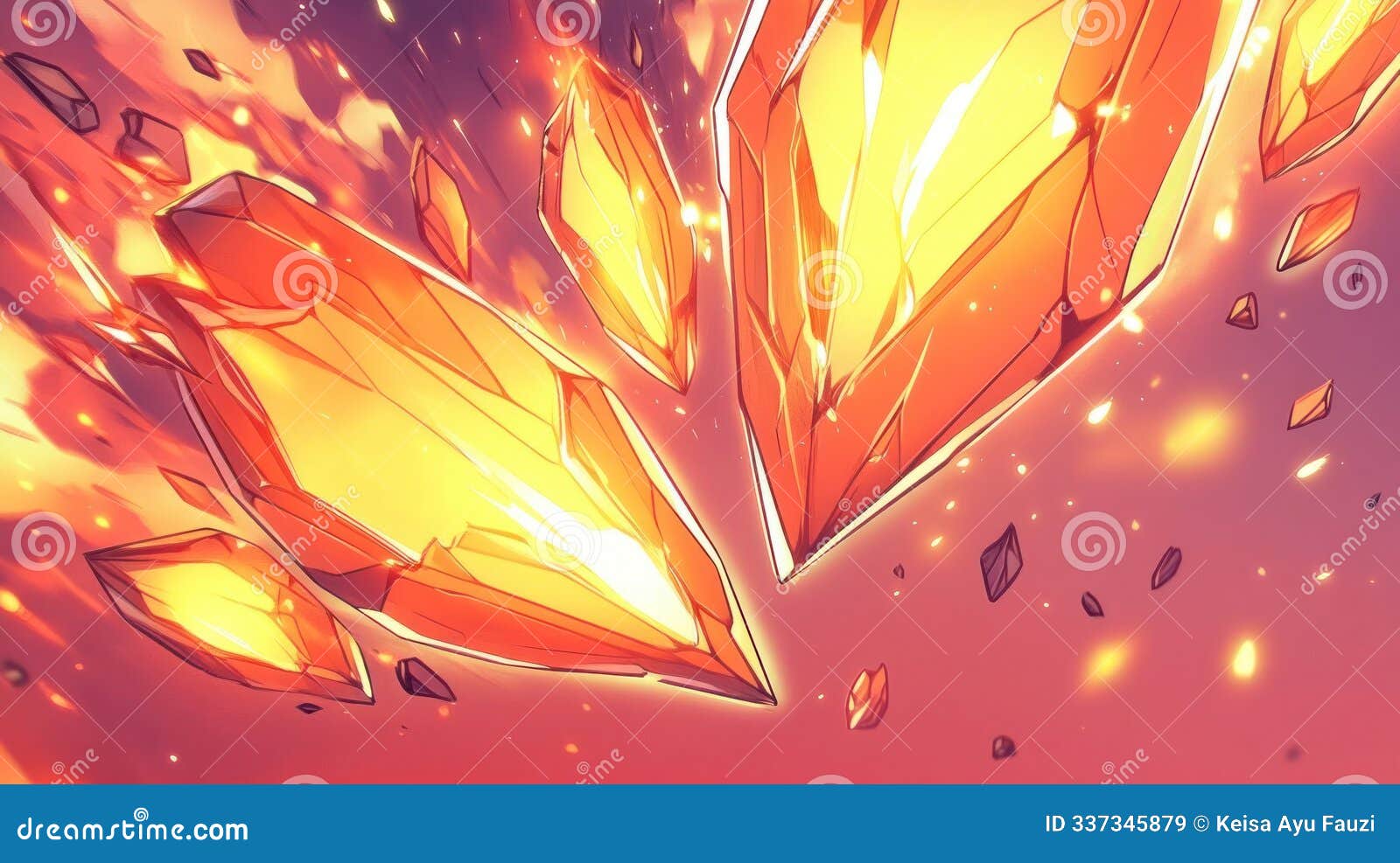 A Dynamic Illustration of Glowing Orange Crystals Amidst a Vibrant ...