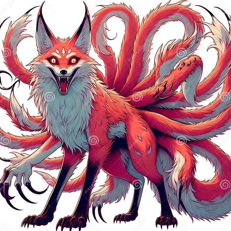 Dynamic Illustration of Mythical Nine-Tailed Fox Stock Illustration ...