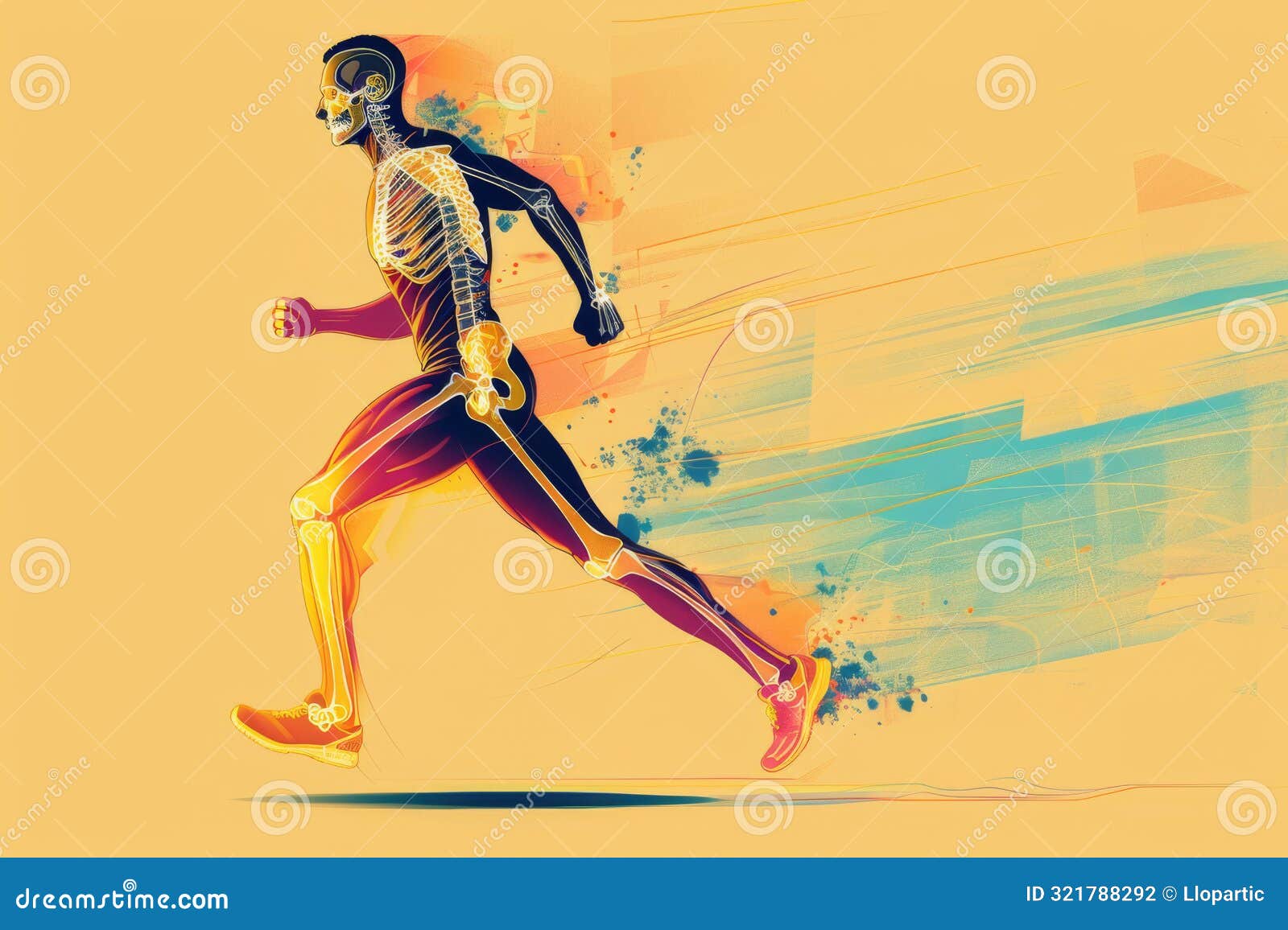 Dynamic Illustration of a Runner with Visible Anatomy and Skeletal ...