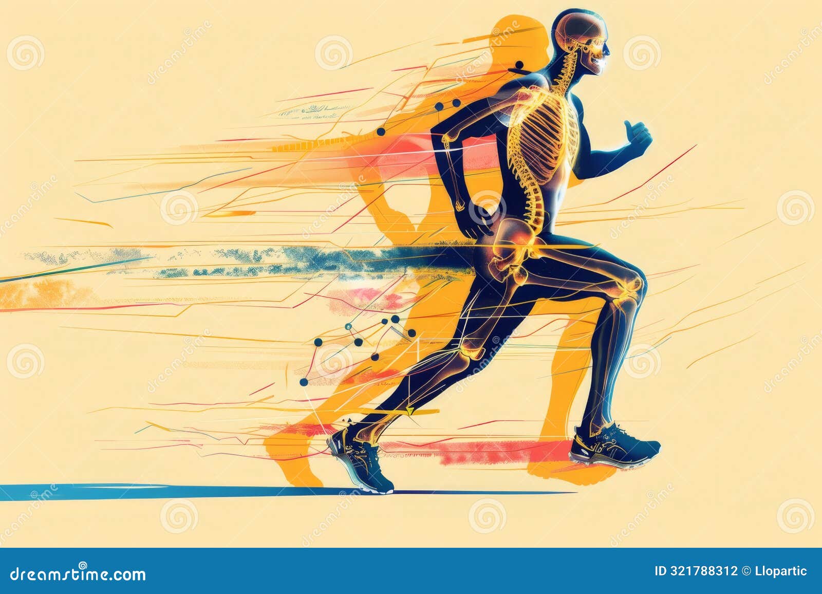 Dynamic Illustration of a Runner with Visible Anatomy and Skeletal ...