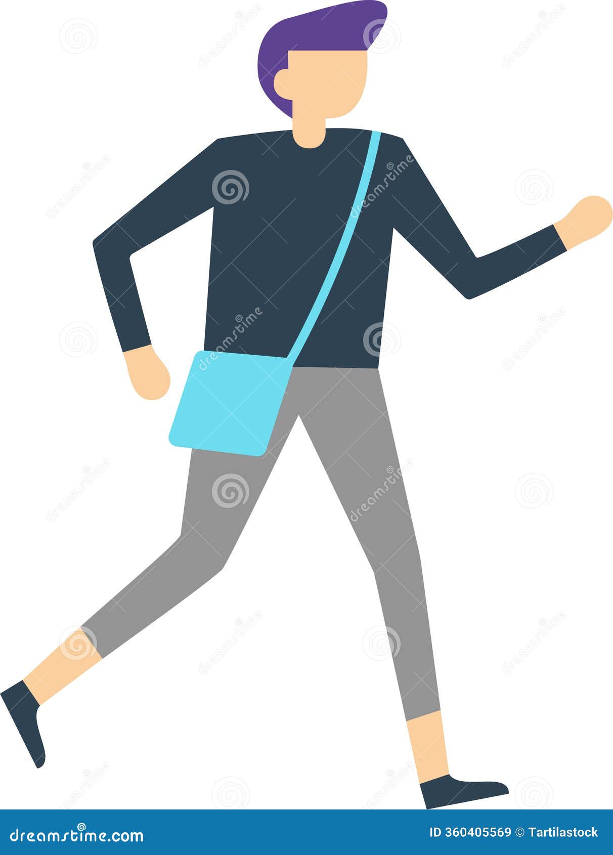 Dynamic Illustration of a Young Student Running with a Shoulder Bag ...