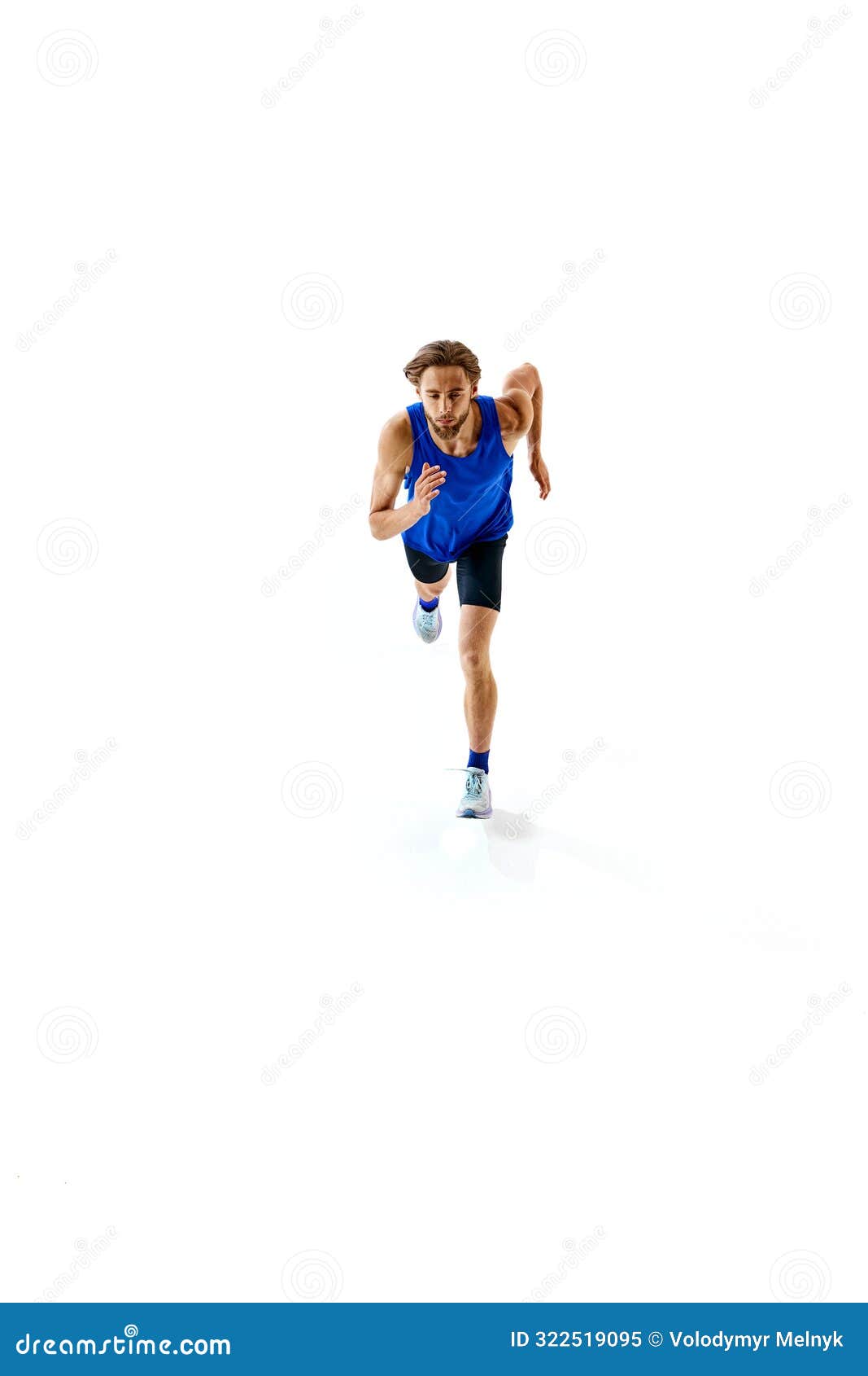 Dynamic Image of Athletic Young Man in Blue Uniform, Competitive Runner ...