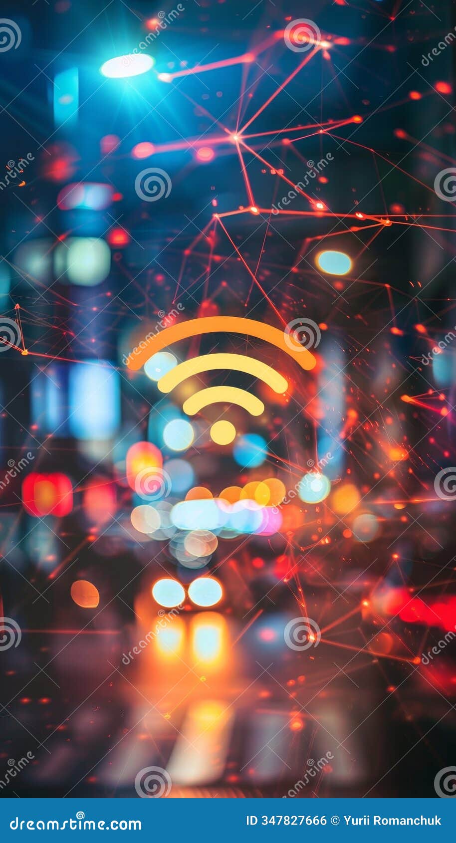 Dynamic Image of Blurred Lights and Wi Fi Symbol Highlighting Seamless ...