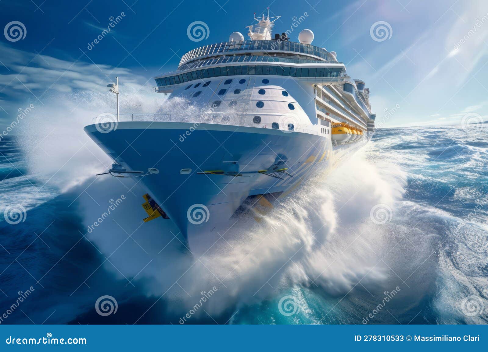 A Dynamic Image of the Bow of a Cruise Ship Cutting through Waves, Capturing the Power and ...