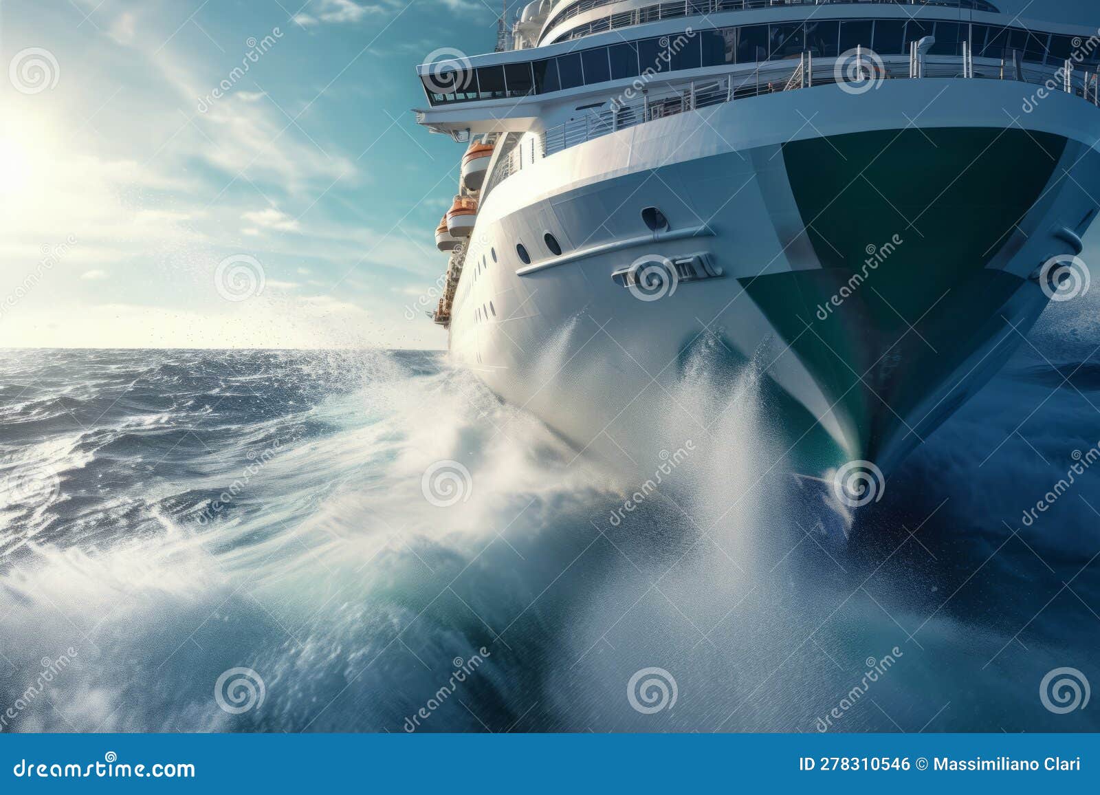 A Dynamic Image of the Bow of a Cruise Ship Cutting through Waves ...