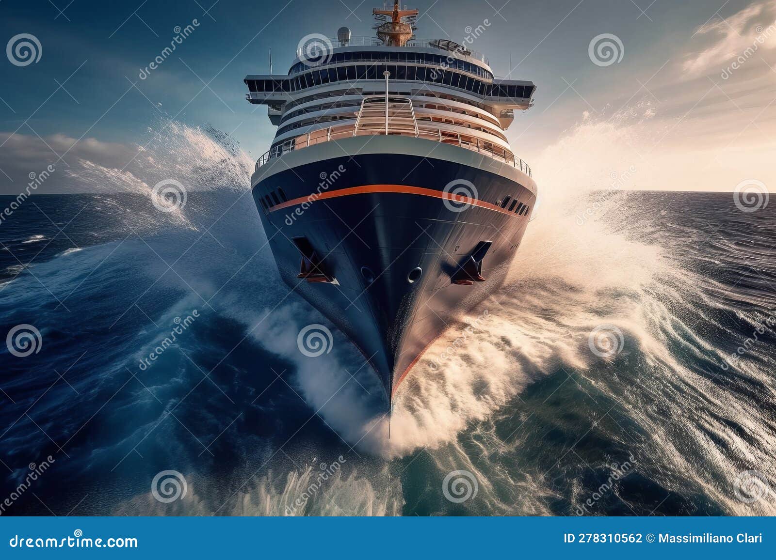 A Dynamic Image Of The Bow Of A Cruise Ship Cutting Through Waves ...