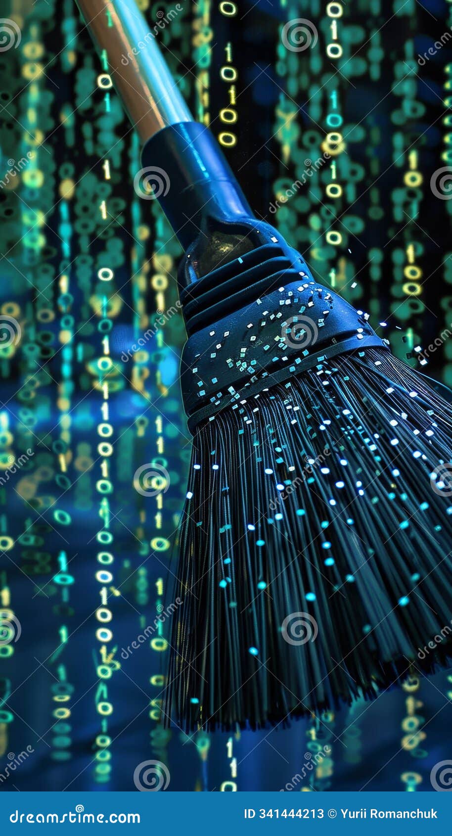 Dynamic Image of a Broom Sweeping Away Binary Code, Symbolizing Data ...