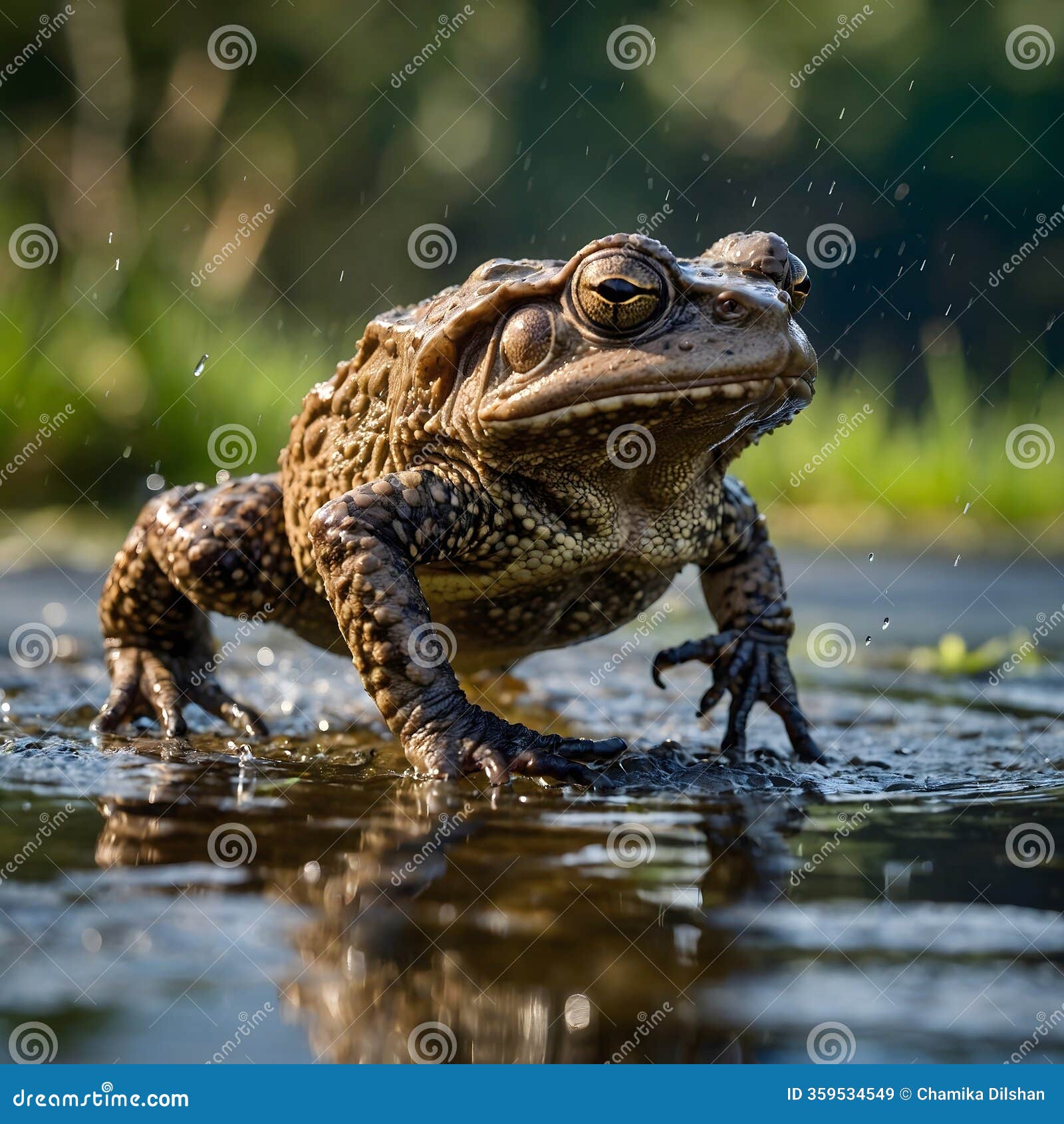 Cane Toad Mid-Leap in Wetland, Hopping between Puddles Stock Image ...