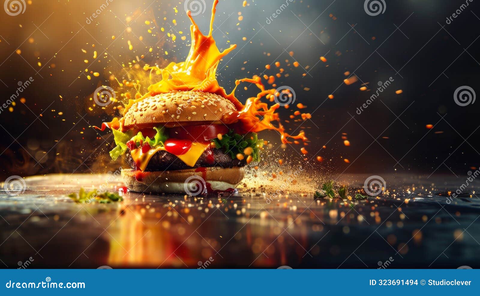 Explosive Burger: Dynamic Food Photography, Generative AI Stock Photo ...