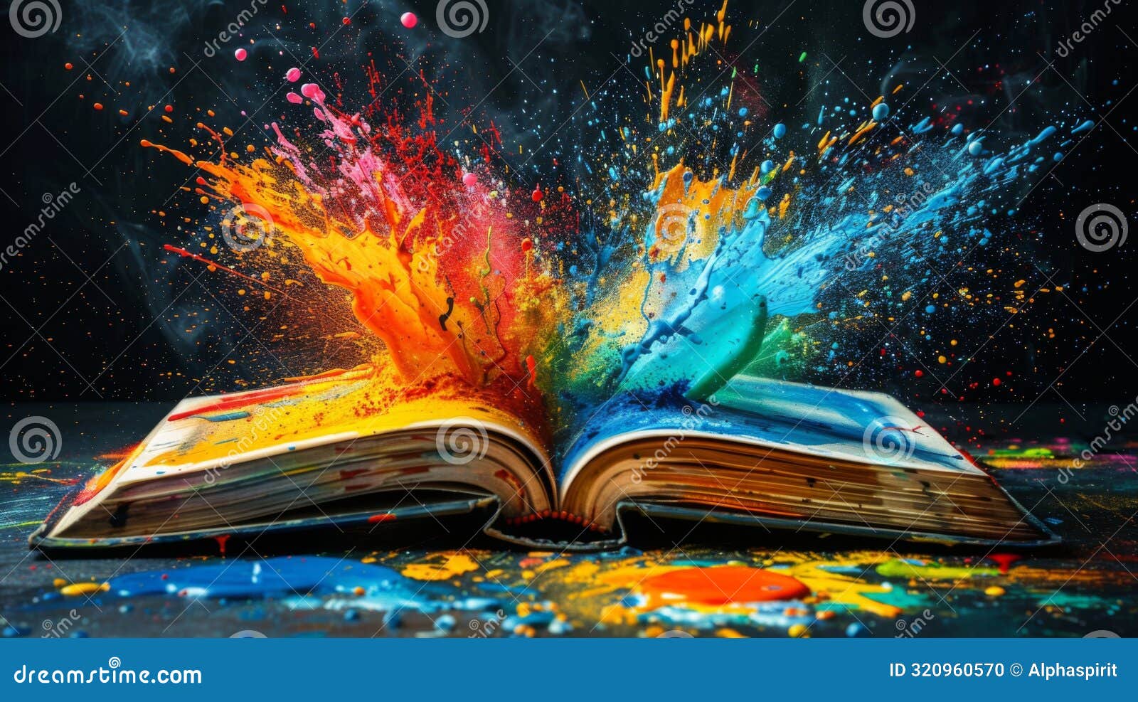 Dynamic Image of Colorful Paint Splashes Bursting from the Pages of an ...