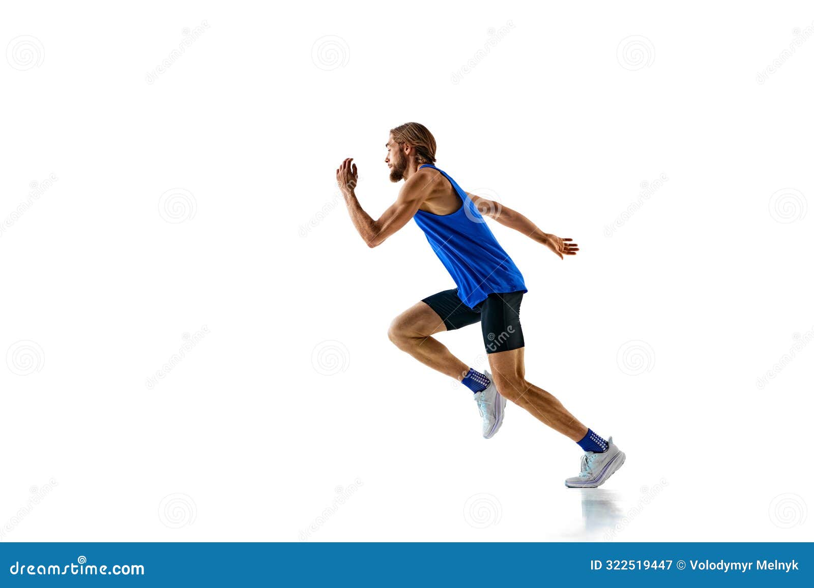 Dynamic Image of Competitive and Forced Man, Muscular Runner in Motion ...