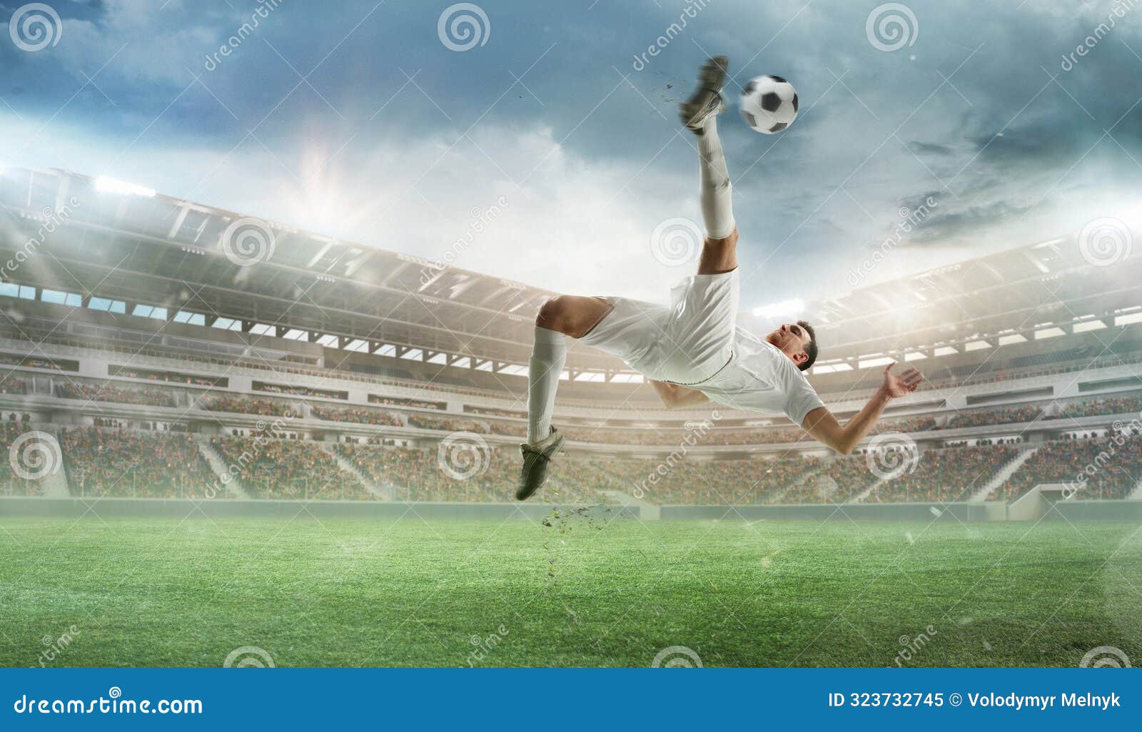 Dynamic Image of Competitive Man in White Uniform, Soccer Player during ...