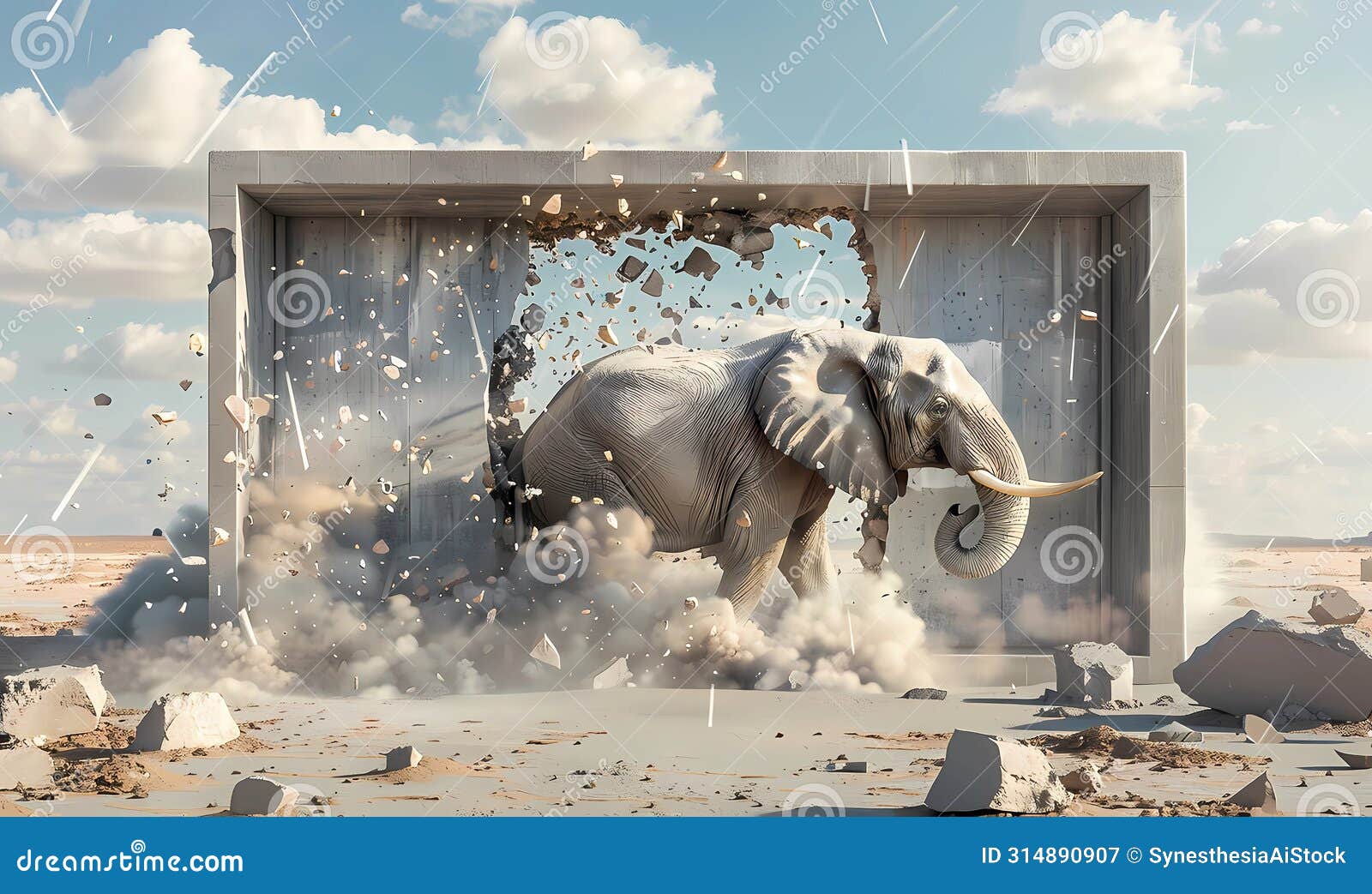 Elephant Breaking through Wall in Powerful Charge Stock Image - Image ...