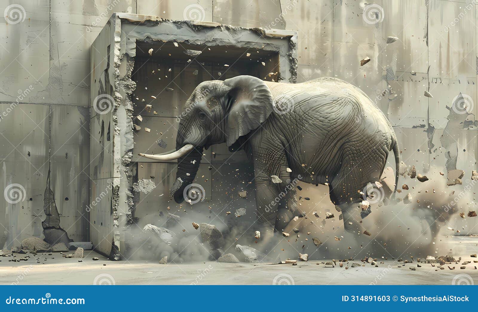 Elephant Breaking through Wall in Powerful Charge Stock Image - Image ...