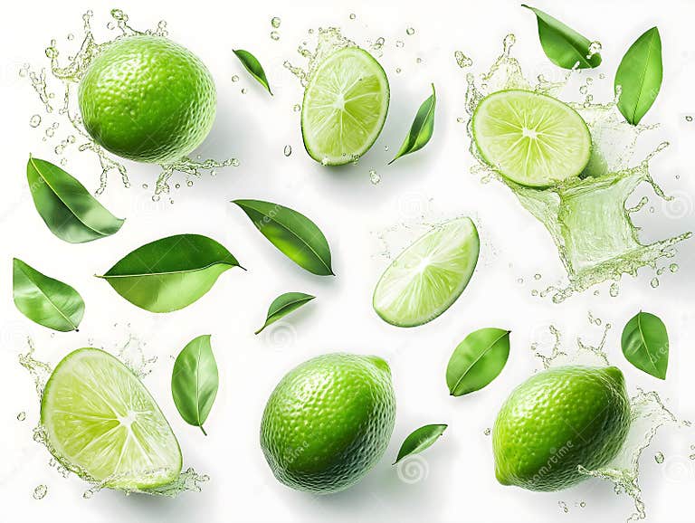 A Dynamic Image of Exploding Limes, a Visual Concept for Refreshing Drinks Stock Illustration ...