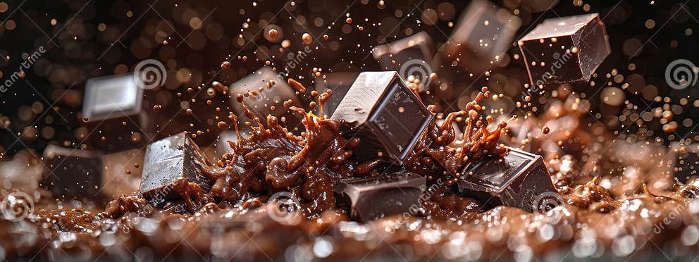 Explosive Capture of Chocolate Pieces Surrounded by Splashing Chocolate ...
