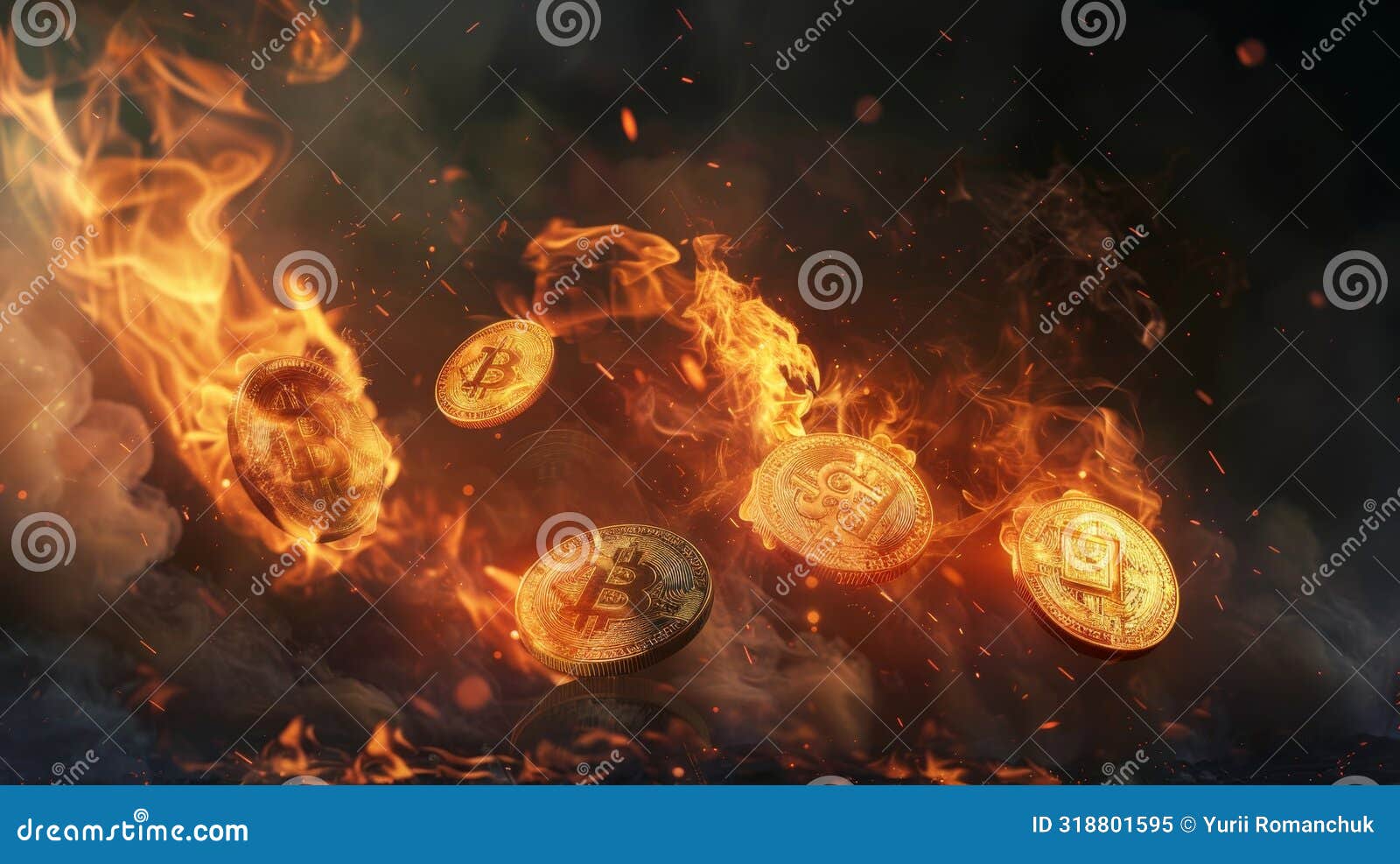 Dynamic Image of Five Flying Coin Tokens Casting a Brilliant Glow As ...