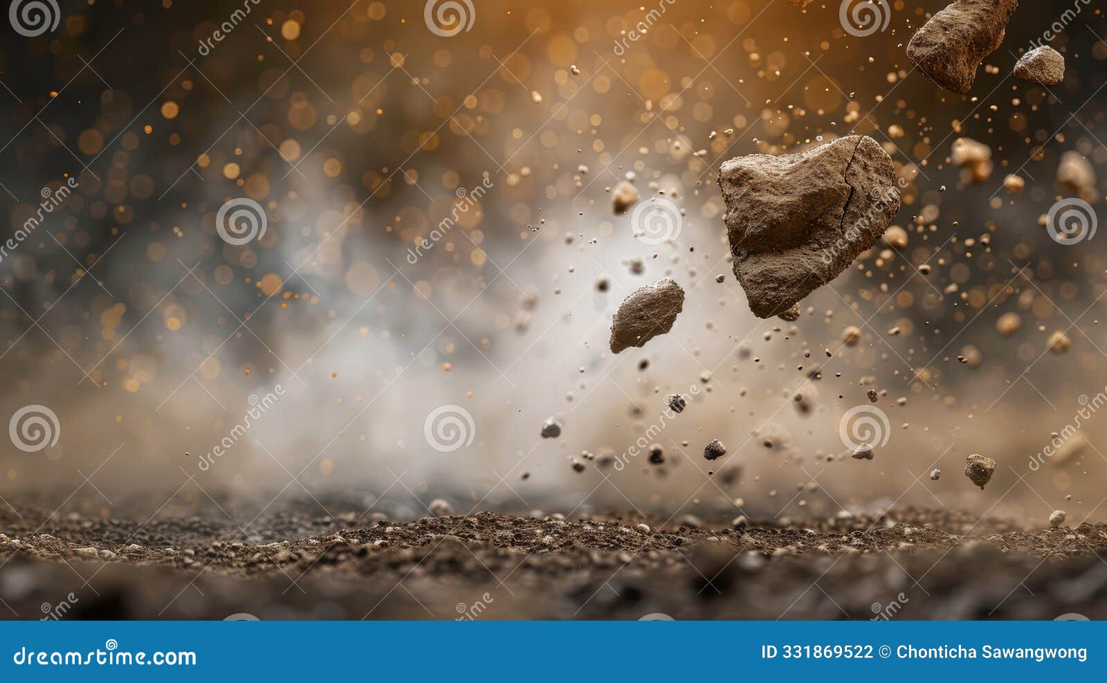 Dynamic Image of Flying Rocks and Dust Creating an Explosive Effect ...