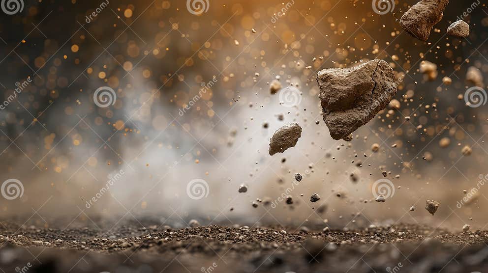 Dynamic Image of Flying Rocks and Dust Creating an Explosive Effect ...