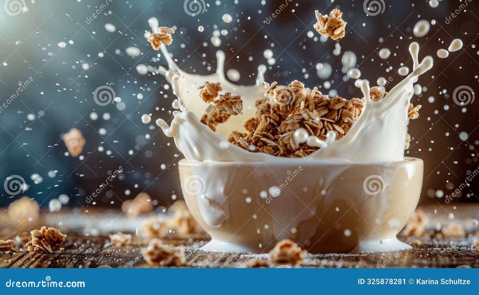 Dynamic Image with Granola Exploding from Milk Splash Stock ...