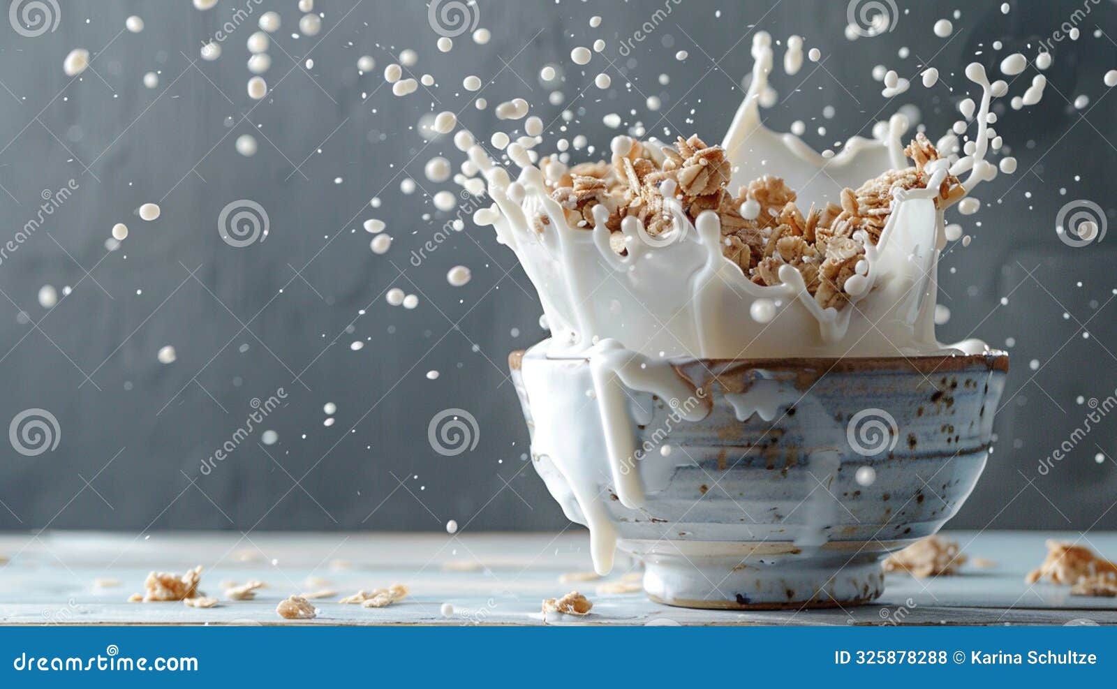 Dynamic Image with Granola Exploding from Milk Splash Stock ...