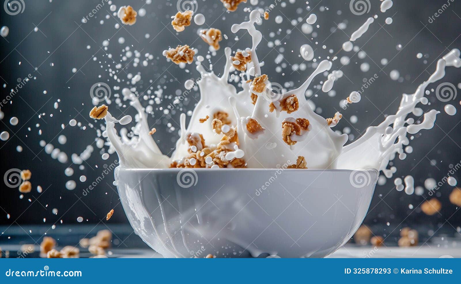 Dynamic Image with Granola Exploding from Milk Splash Stock ...