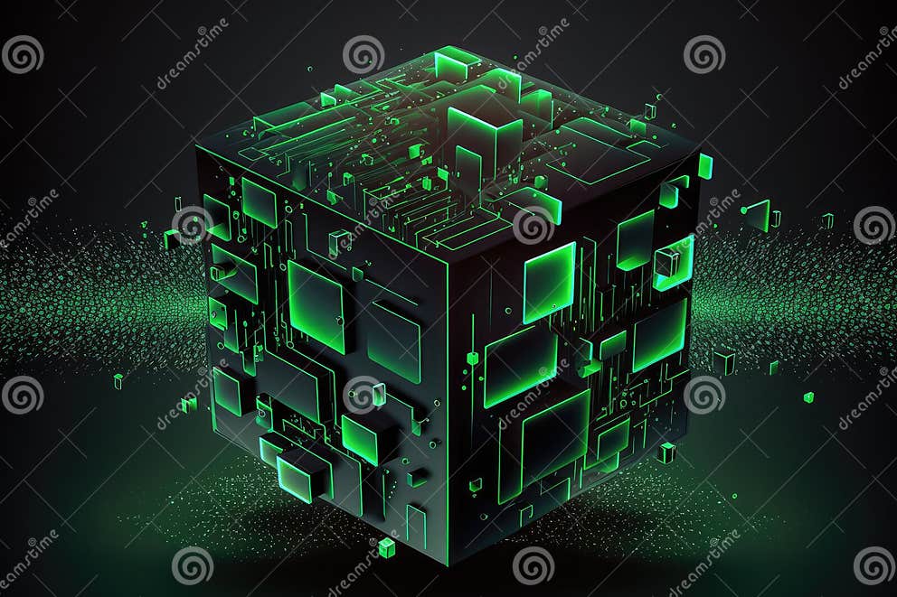 Dynamic Image of Green and Black Matrix Code Forming a Three ...