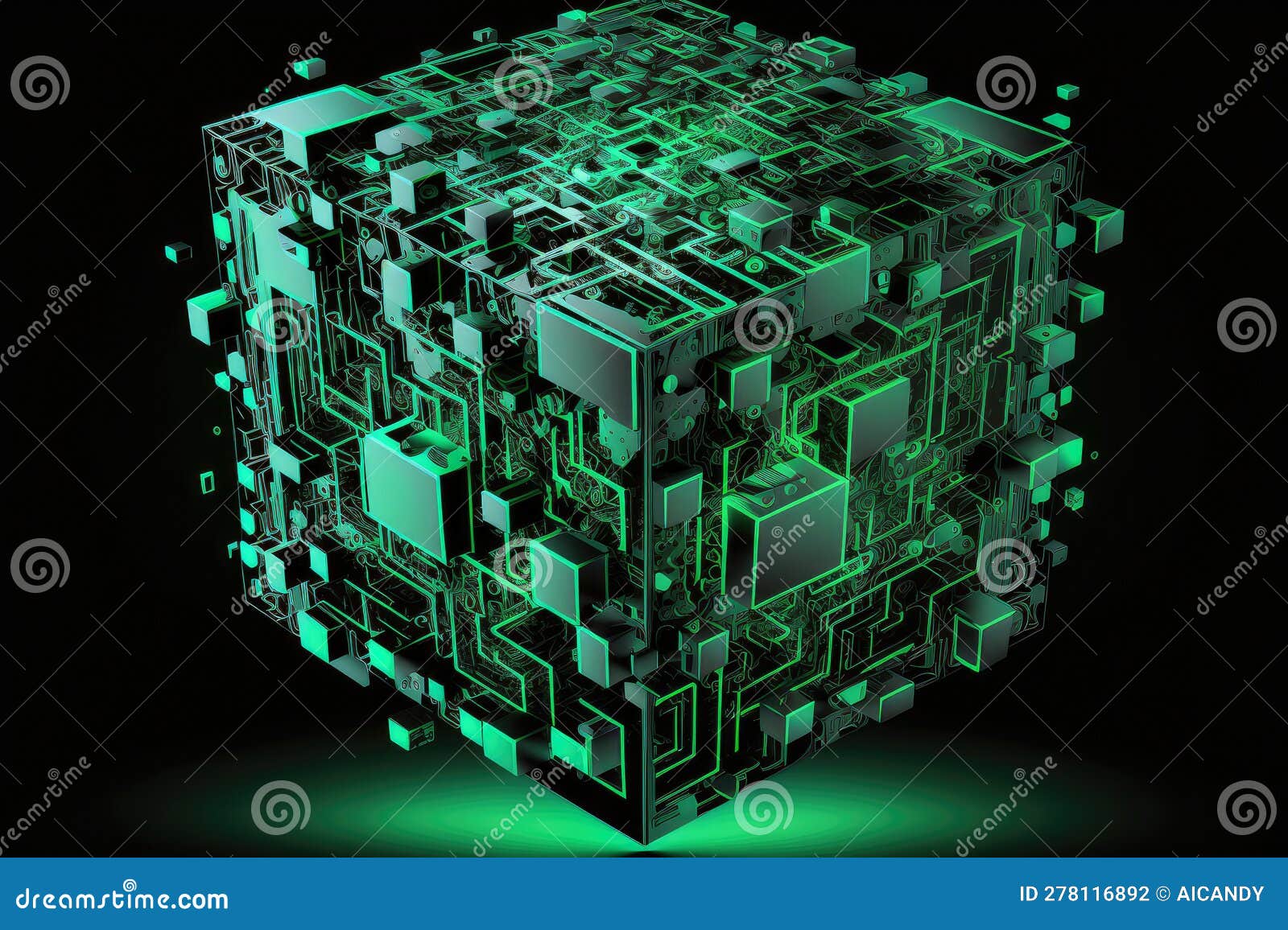Dynamic Image of Green and Black Matrix Code Forming a Three ...