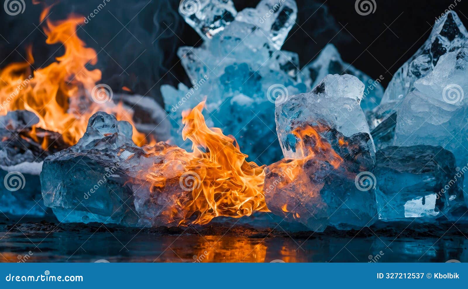 Dynamic Image of Ice Blocks Melting with Flames Stock Image - Image of ...