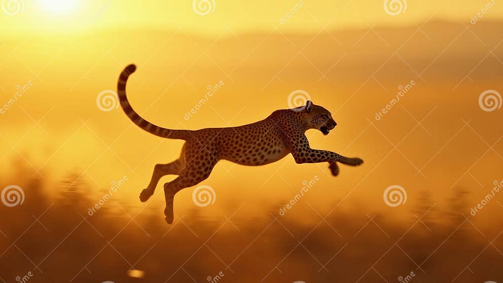 A Dynamic Image of a Leopard Running Stock Illustration - Illustration ...
