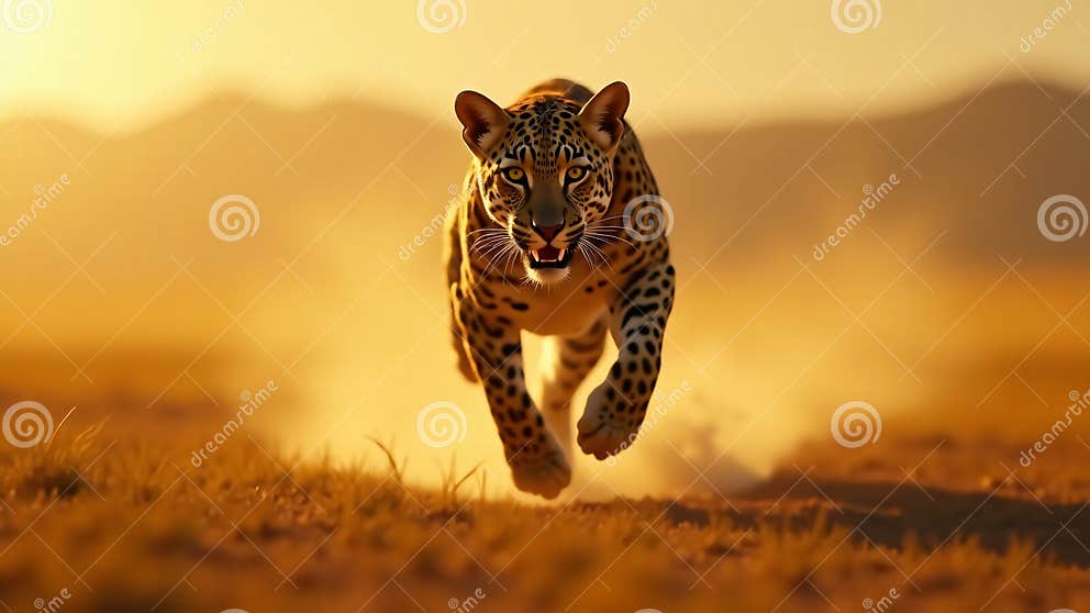 A Dynamic Image of a Leopard Running Stock Illustration - Illustration ...