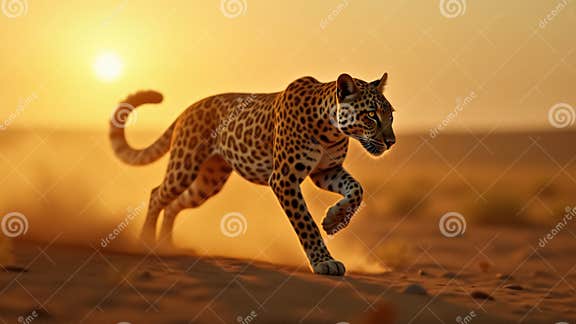 A Dynamic Image of a Leopard Running Stock Illustration - Illustration ...