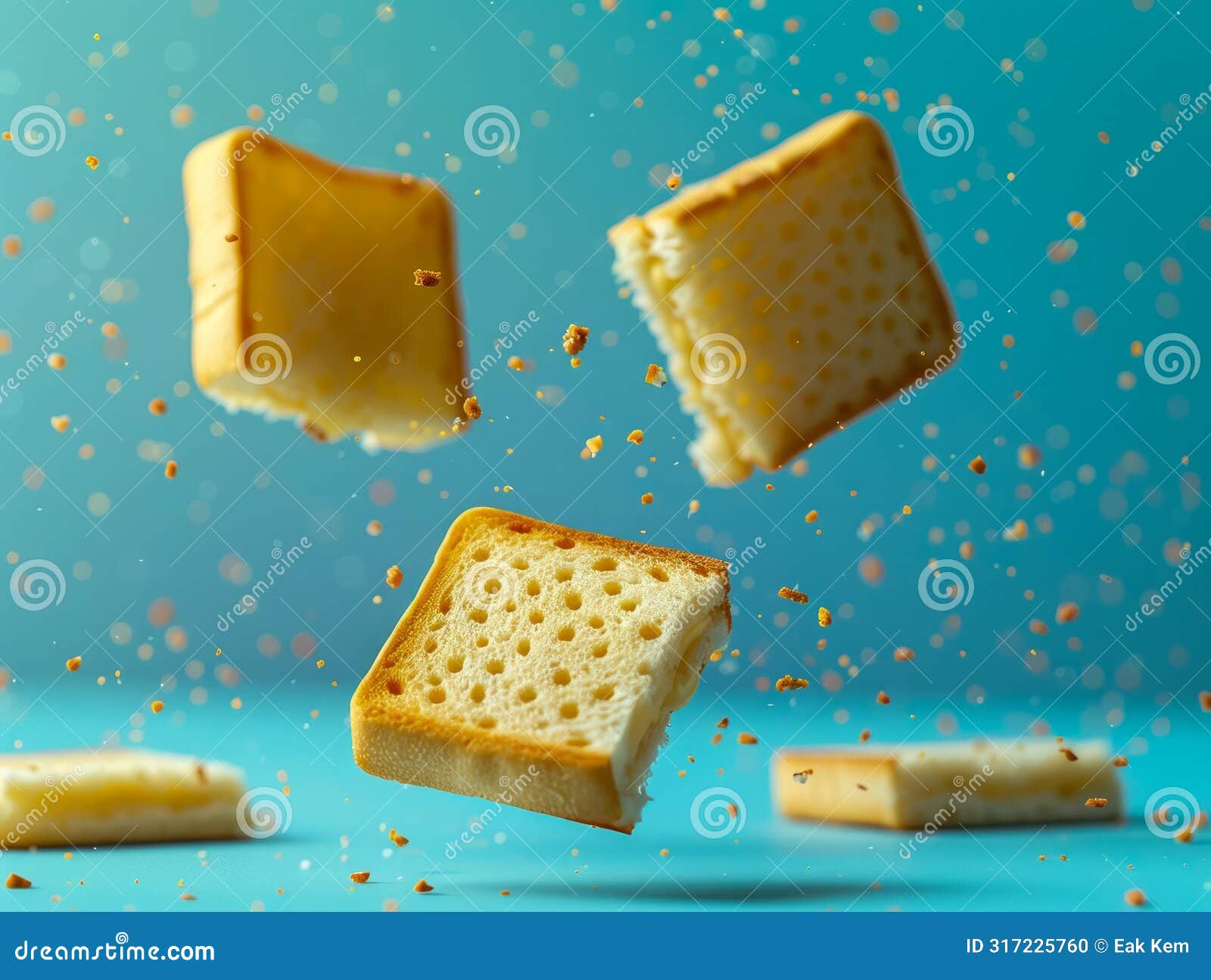 Dynamic Image of Levitating Cracker Biscuits with Crumbs Falling on a ...
