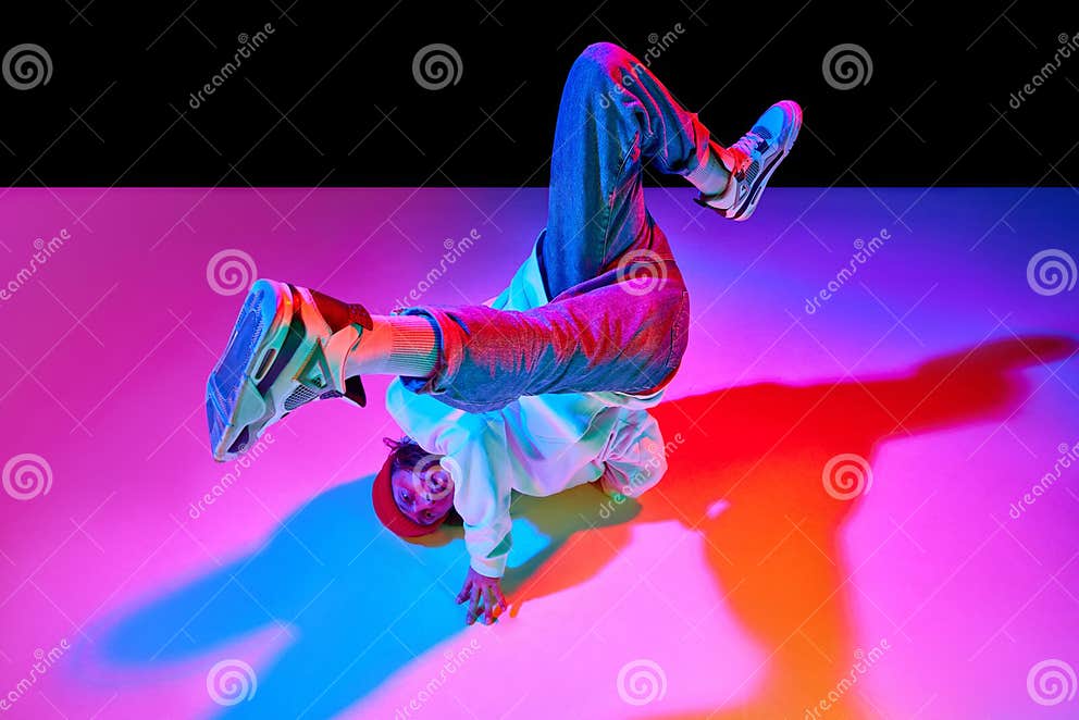 Dynamic Image of Man in His 30s in Motion, Dancing Breakdance Isolated ...