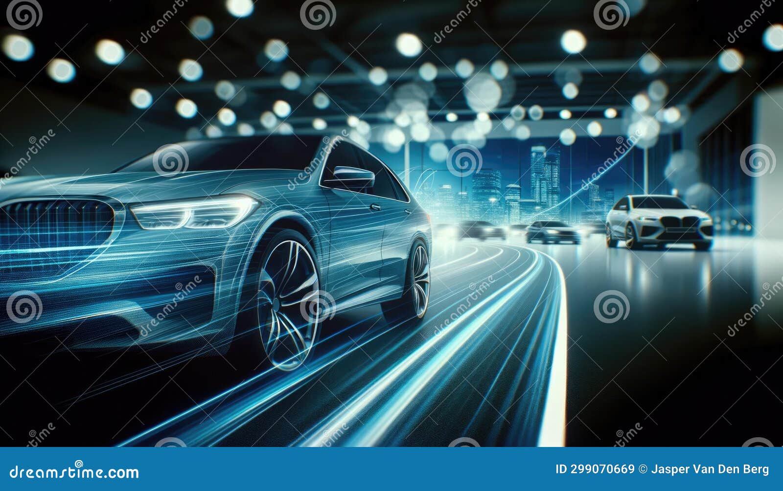 Futuristic Car Speeding on Urban Highway at Night, AI Generated Stock ...