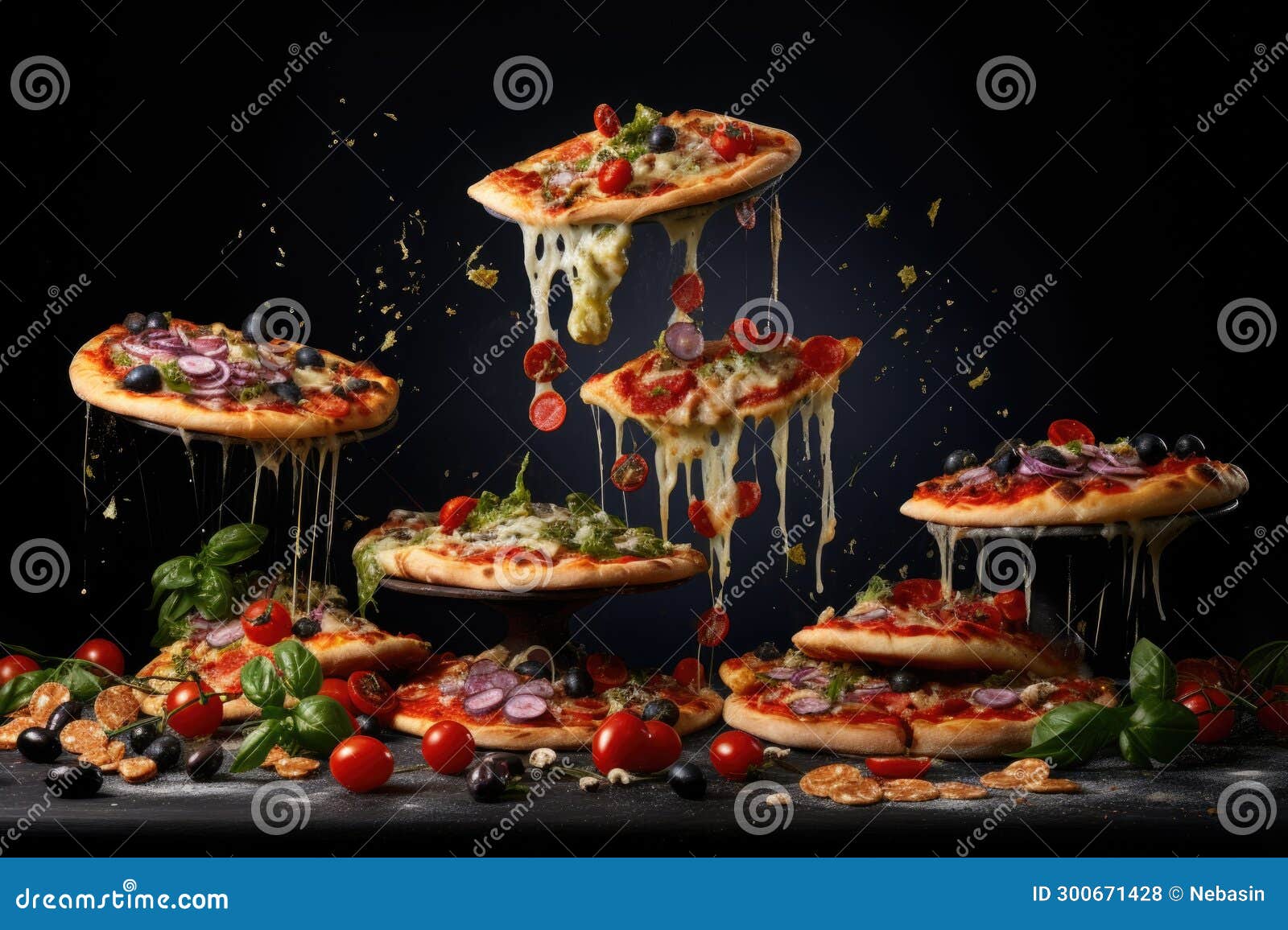 Dynamic Image of Multiple Floating Pizzas with Strings of Melting ...