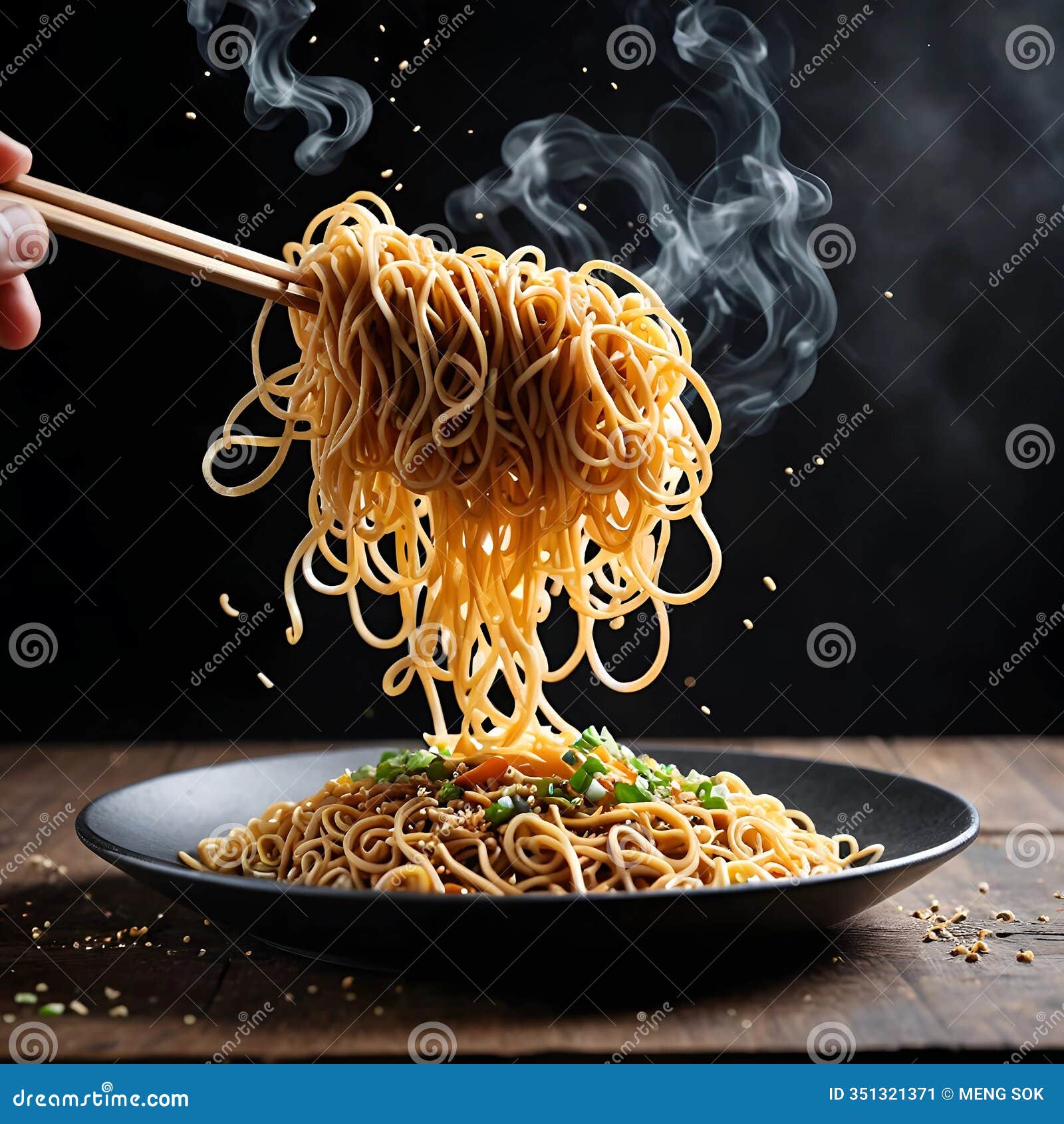 A Dynamic Image of Noodles Being Elegantly Lifted by Chopsticks ...