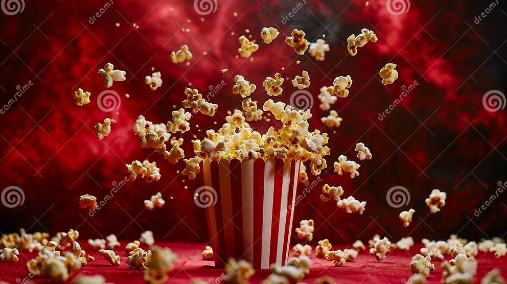 Exploding Popcorn in Red Background, Generative AI Stock Photo - Image ...