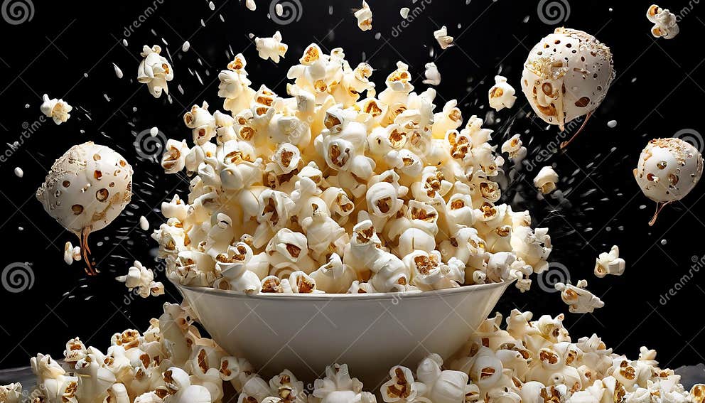 Exploding Popcorn in Mid-air Captured in a High-speed Action Shot Stock ...