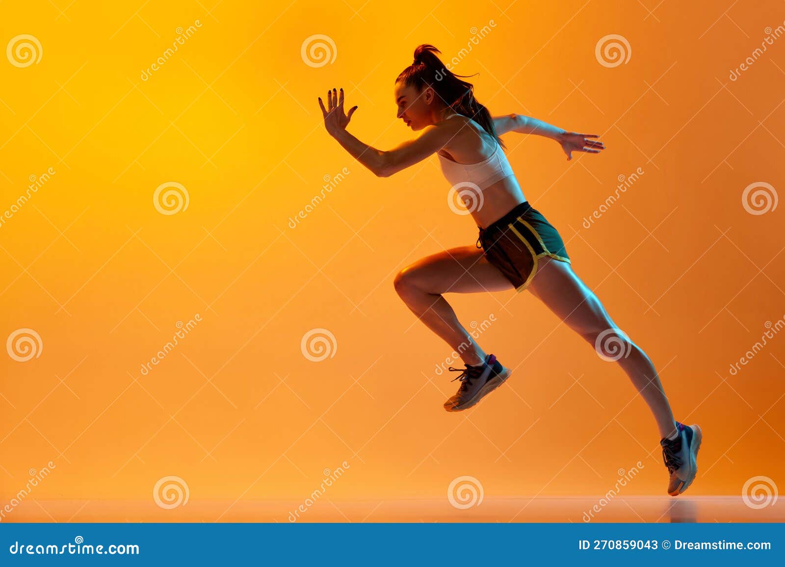 Dynamic Image of Professional Female Runner, Athlete in Motion, Running ...