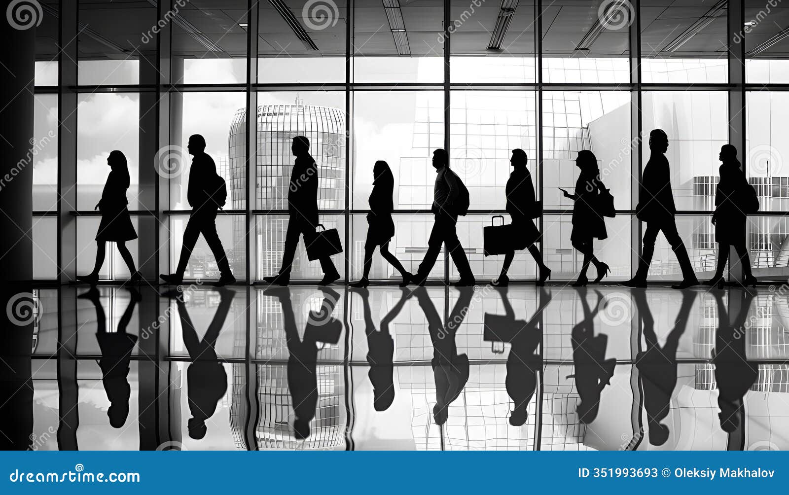 Dynamic Image of Silhouettes of Businesspeople Walking in a Modern ...